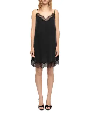 Zadig&Voltaire Respas Silk Lace Trim Mini Dress - Black