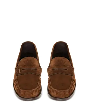Saint Laurent Suede Loafers With Logo Detail