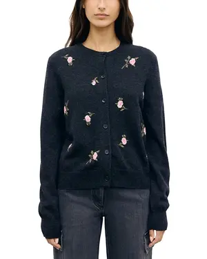 Gerard Darel Raymonde Wool Floral Intarsia Cardigan