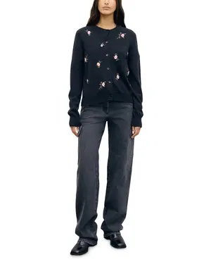 Gerard Darel Raymonde Wool Floral Intarsia Cardigan