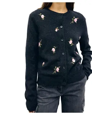 Gerard Darel Raymonde Wool Floral Intarsia Cardigan