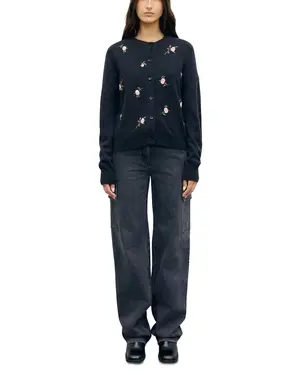 Gerard Darel Raymonde Wool Floral Intarsia Cardigan