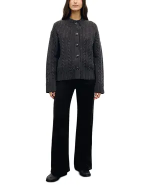 Gerard Darel Rafa Merino Wool Ribbed & Cable Knit Cardigan