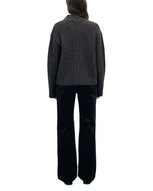 Gerard Darel Rafa Merino Wool Ribbed & Cable Knit Cardigan