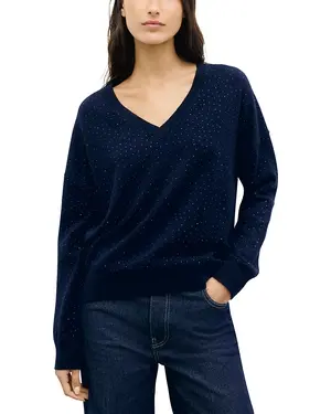 Gerard Darel Reda Embellished Wool V Neck Sweater