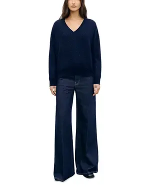 Gerard Darel Reda Embellished Wool V Neck Sweater
