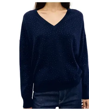 Gerard Darel Reda Embellished Wool V Neck Sweater