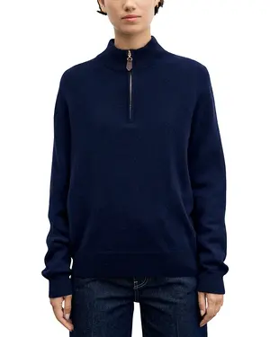 Gerard Darel Rhia Cashmere Half Zip Sweater - Navy