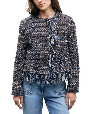 Gerard Darel Joya Fringe Trim Snap Front Jacket