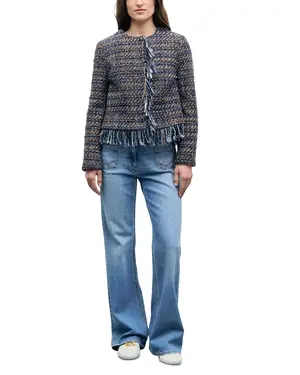 Gerard Darel Joya Fringe Trim Snap Front Jacket