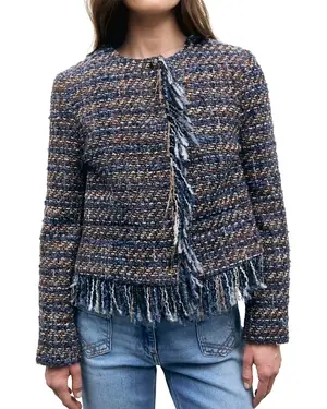 Gerard Darel Joya Fringe Trim Snap Front Jacket