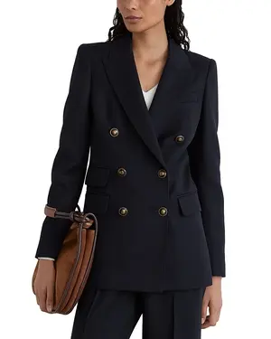 REISS Double Breasted Twill Blazer