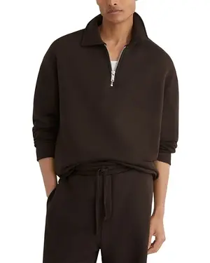 REISS Kurwin Cotton Half Zip Sweatshirt - Chocolate