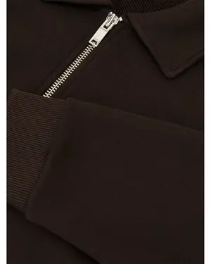 REISS Kurwin Cotton Half Zip Sweatshirt - Chocolate