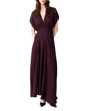 Maje Ridan Jacquard Print Maxi Dress - Burgundy
