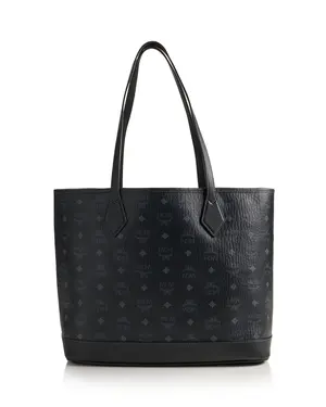 Mcm Liz Medium Visetos Leather Shopper Tote - Black