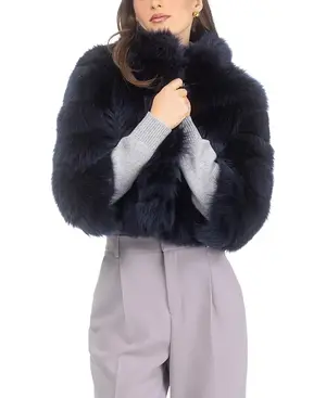 Gorski Merinillo Shearling Lamb Bolero With Cropped Sleeves - Navy