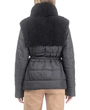 Gorski Curly Shearling Lamb Jacket With Quilted Sleeves And Back With Belt