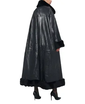 Gorski Python Embossed Nappa Leather Coat With Merinillo Shearling Lamb Trim