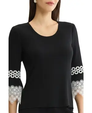 Misook Lace Applique Soft Knit Top
