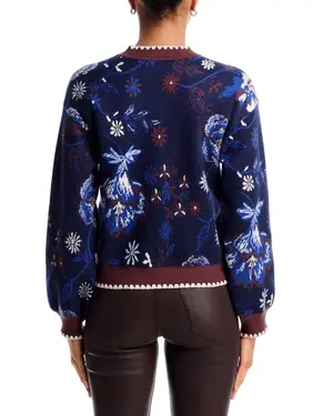 Aqua Embroidered Border Cardigan