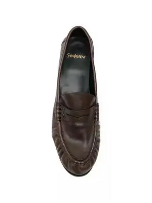 Saint Laurent Leather Loafers With Plaque