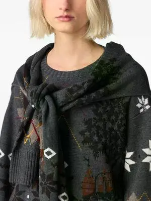 Monse Fair Isle Intarsia Sweater With Scarf Detail - Grey