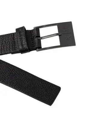 Armani Exchange Logo Plaque Pebbled Leather Belt - Black