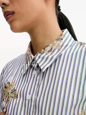 Munthe Sequined Striped Cotton Shirt - White
