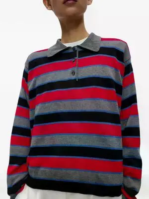 CORDERA Striped Long-sleeve Polo Top