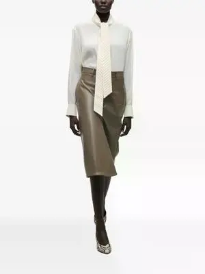 Victoria Beckham Kick Detail Midi Skirt - Brown