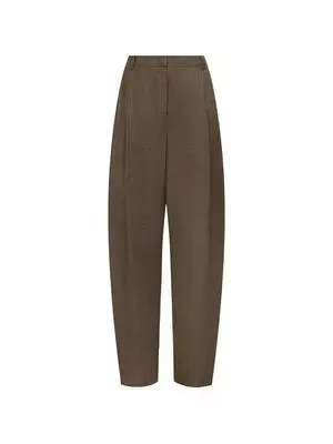 12 STOREEZ Affogato Pleated Linen Trousers - Brown