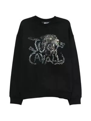 Just Cavalli Leopard-print Logo-print Sweater - Black