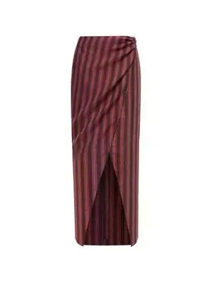 12 STOREEZ Striped Wrap-style Maxi Skirt - Red