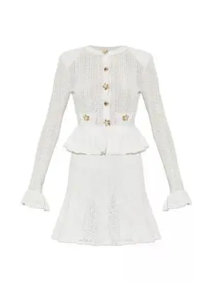 SELF-PORTRAIT Peplum Pointelle-knit Dress