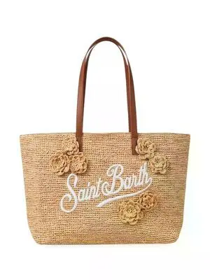 MC2 SAINT BARTH Woven Raffia Floral Appliqué Shoulder Bag
