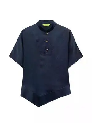Shanghai Tang Drape Asymmetric-hem Silk Top - Blue