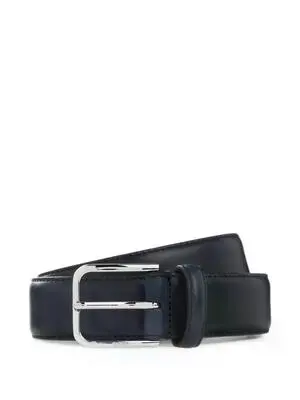 BOSS Leather Business Belt With Polished Silver Buckle