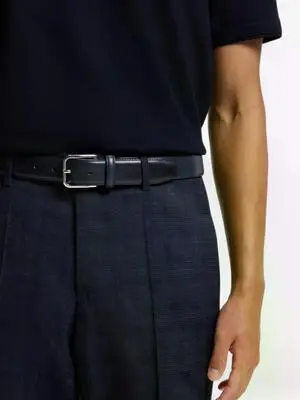 BOSS Leather Business Belt With Polished Silver Buckle