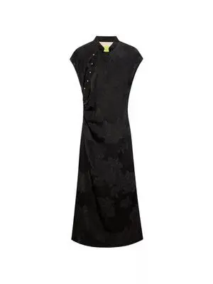 Shanghai Tang Floral Jacquard Qipao Midi Dress - Black