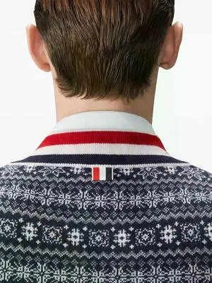 Thom Browne Cashmere Snowflake Jacquard V-neck Pullover