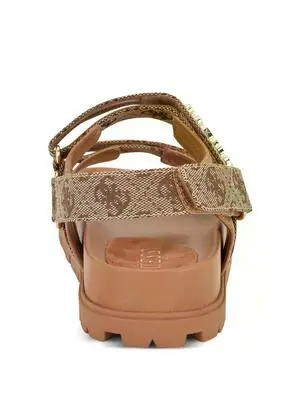 Guess Monogram Print Touch-strap Sandals - Brown