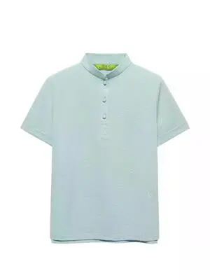 Shanghai Tang Shou Frog-button Piqué Polo Top - Blue