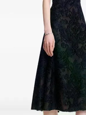 Shanghai Tang Embroidered Mandarin Collar Midi Dress