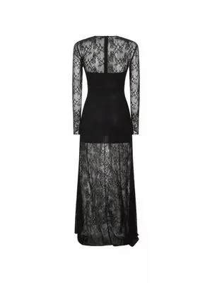 NISSA Lace-overlay Long-sleeve Dress
