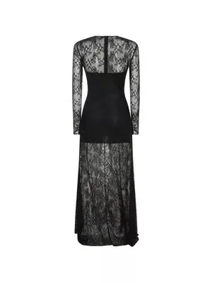 NISSA Lace-overlay Long-sleeve Dress