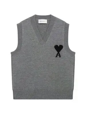AMI Paris De Coeur Monogram V-neck Sleeveless Sweater