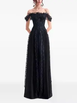 GEMY MAALOUF Lace-embroidered Off-shoulder Maxi Dress