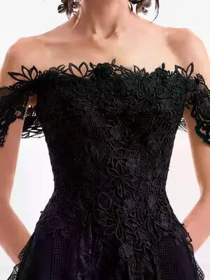 GEMY MAALOUF Lace-embroidered Off-shoulder Maxi Dress