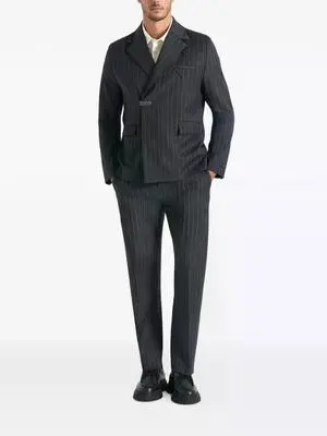 Manière De Voir Gaston In Dark Double-breasted Pinstripe Wool-blend Suit Blazer - Grey